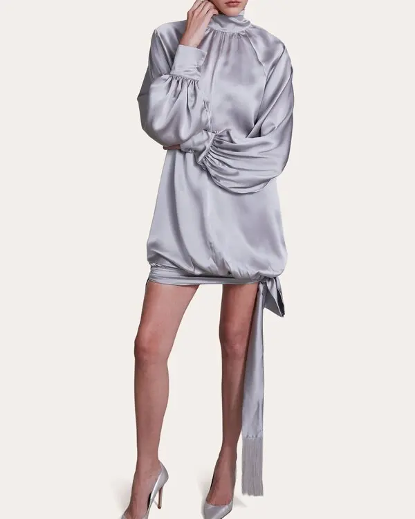 FRANCESCA MIRANDA Tide Draped Silk Tie Mini Dress