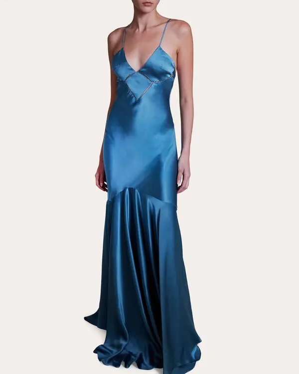 FRANCESCA MIRANDA Lagoon Silk Bias Maxi Dress