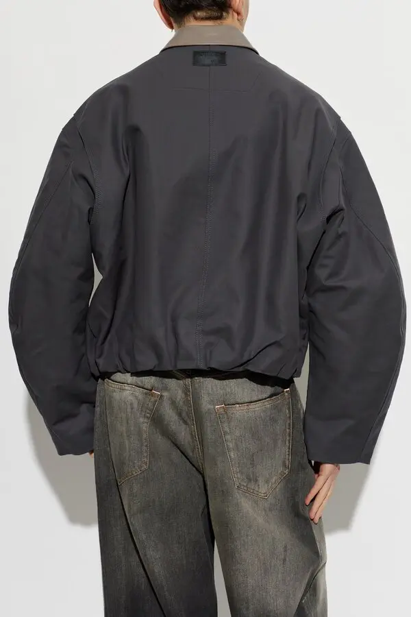 Acne Studios Insulated Jacket With A Leather Collar - Grey