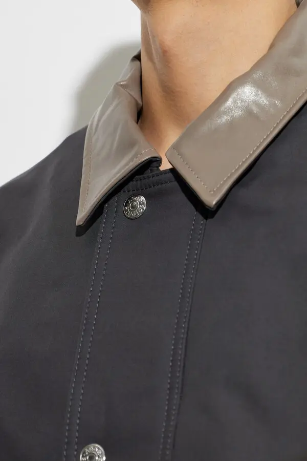 Acne Studios Insulated Jacket With A Leather Collar - Grey