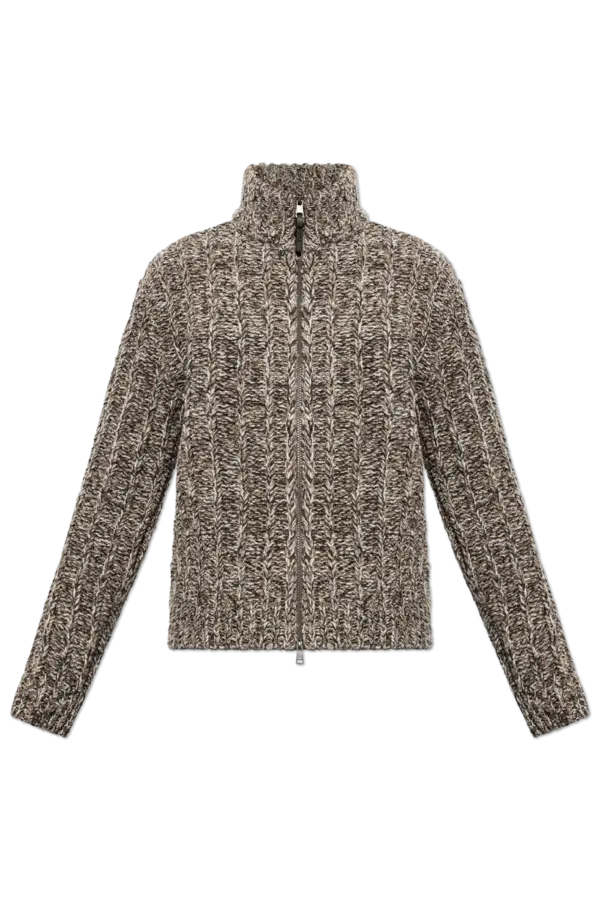 Moncler Wool Cardigan With Logo Patch - Grey