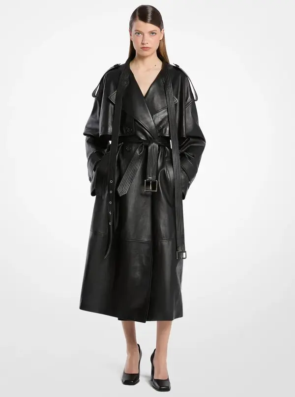 Michael Kors Plongé Leather Trench Coat In Size By - Black