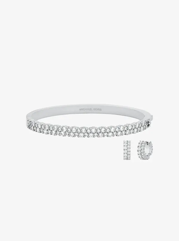 Michael Kors Double Pavé Bracelet And Huggie Earrings Set In By - Silver