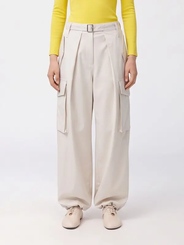 Loewe Wide-leg Cotton And Silk Cargo Trousers With High Waist And Pleats - White