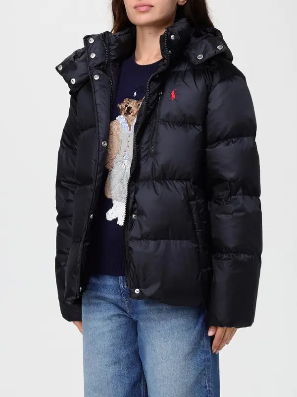 Polo Ralph Lauren Short Hooded Down Jacket In Recycled Nylon With Pony Logo - Black