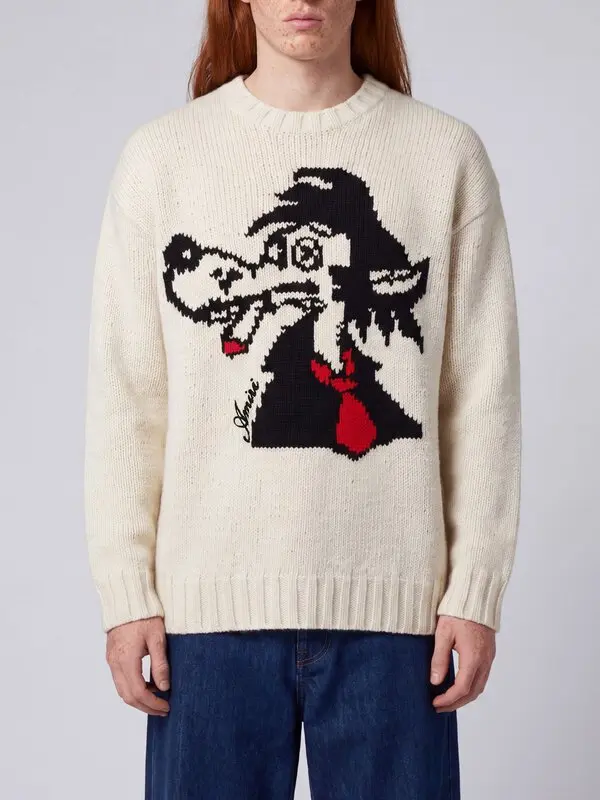 Amiri Wolf Wool And Cashmere Blend Jumper With Graphic Print And Crew Neck - White