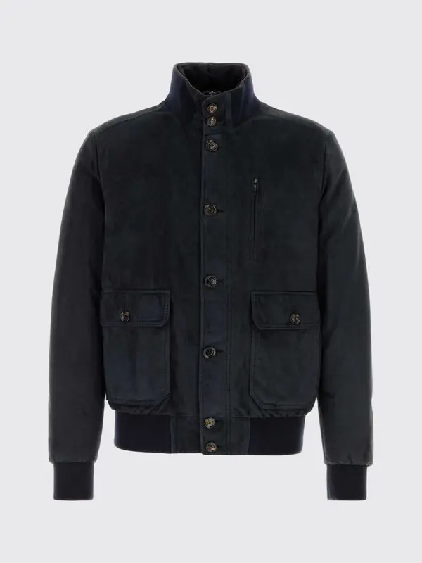 MOORER Suede Leather Bomber Jacket With High Collar And Elasticated Hem