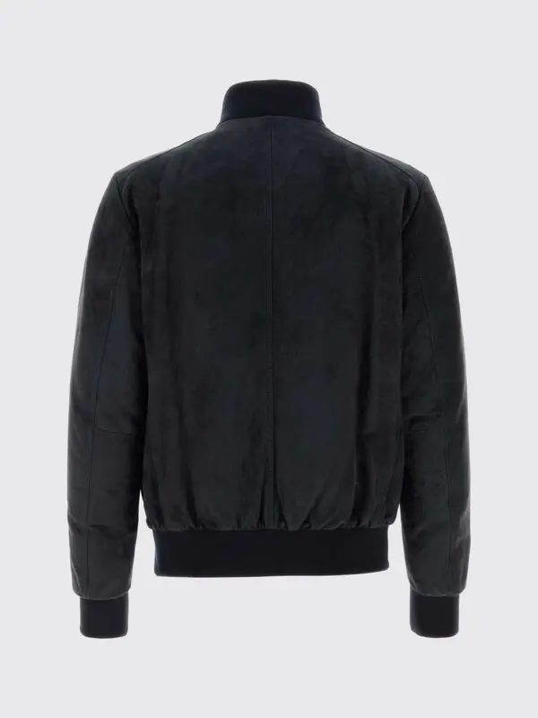 MOORER Suede Leather Bomber Jacket With High Collar And Elasticated Hem