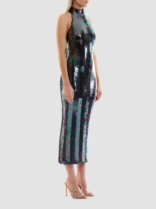 ZHIVAGO Mirage Sequined Halter Midi Dress