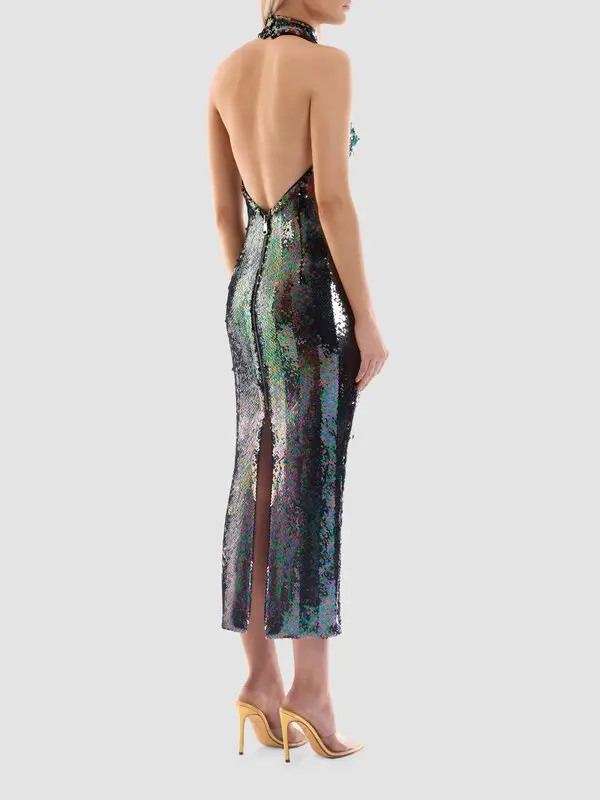 ZHIVAGO Mirage Sequined Halter Midi Dress