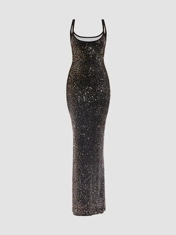ZHIVAGO The Space Between Embellished Body-con Maxi Slipdress - Gold