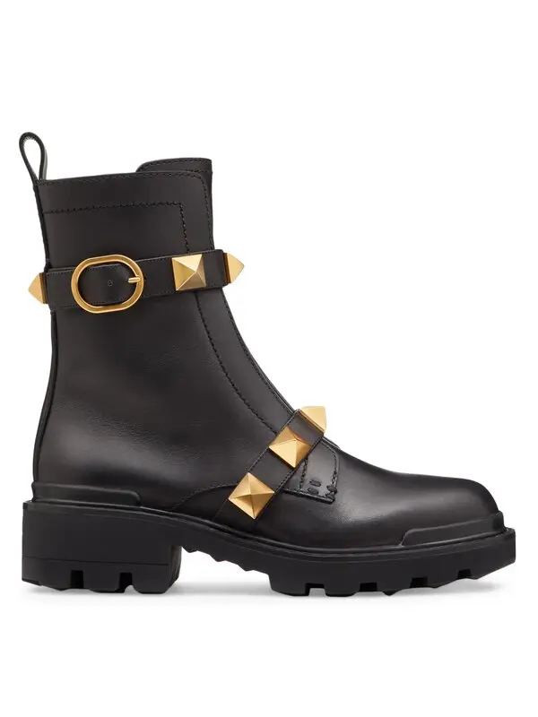 Valentino Garavani Roman 40mm Stud Calfskin Combat Boots - Black