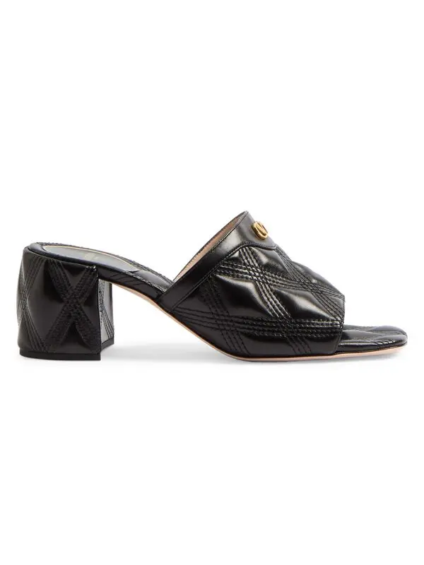 Valentino Garavani Quiltie 67 Quilted Nappa Leather 60mm Slide Sandals - Black