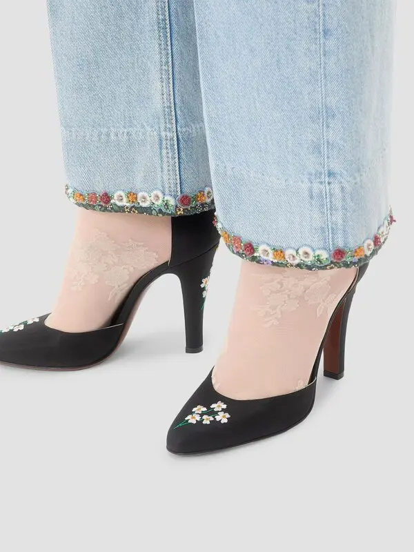 Valentino Garavani Hi Dolly Fabric 105mm Pumps With Floral Embroidery