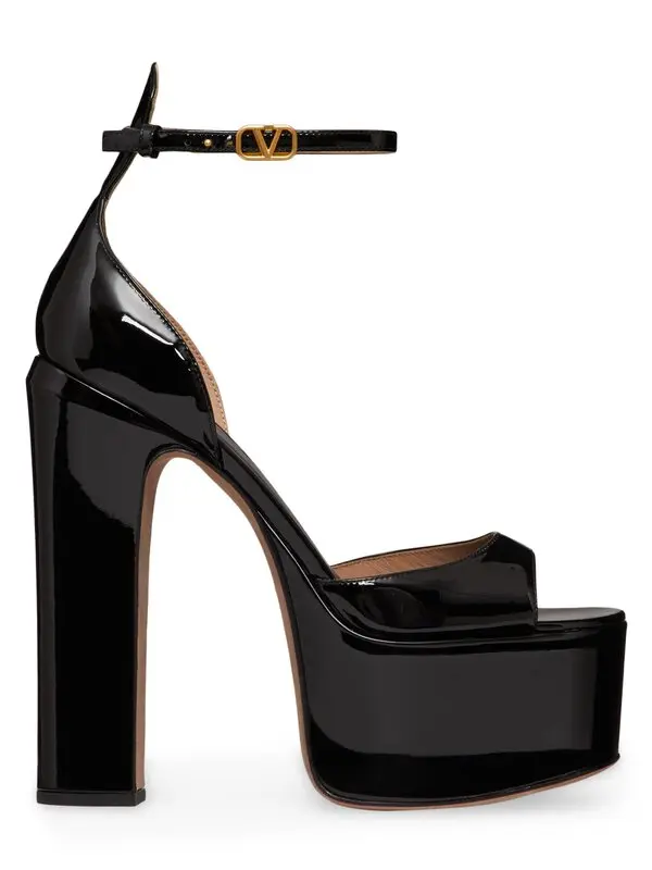Valentino Garavani Tan-go 155mm Patent Leather Platform Sandals - Black