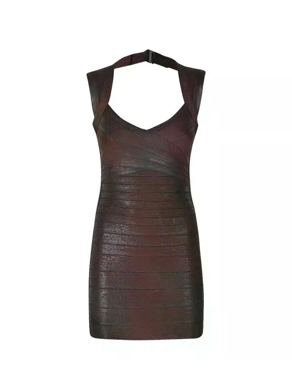 Herve Leger The Metallic Jamie Bandage-effect Halterneck Mini Dress - Red