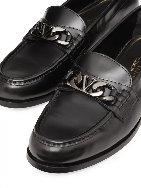 Valentino Garavani Vlogo Chain Calfskin Loafers
