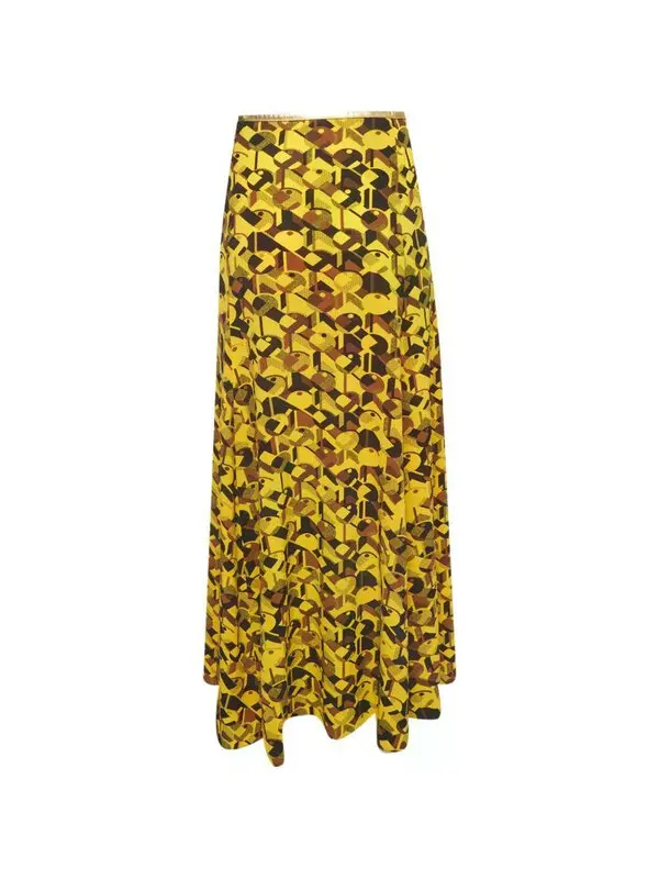 Fendi Geometric-print Crepe Maxi Skirt - Yellow