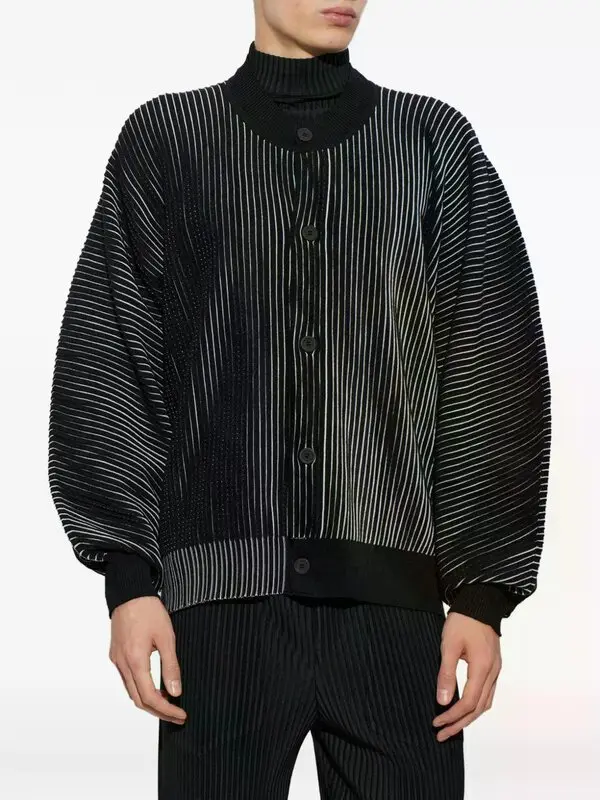 Issey Miyake In The Shadow Pleated Pinstripe-pattern Cardigan