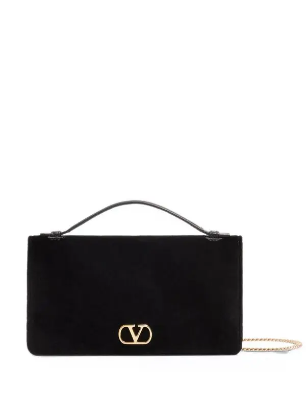 Valentino Garavani Vlogo Signature Chain Wallet In Velvet - Black