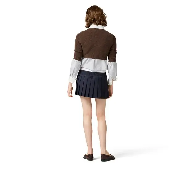Miu Miu Pleated Pinstriped Wool Miniskirt
