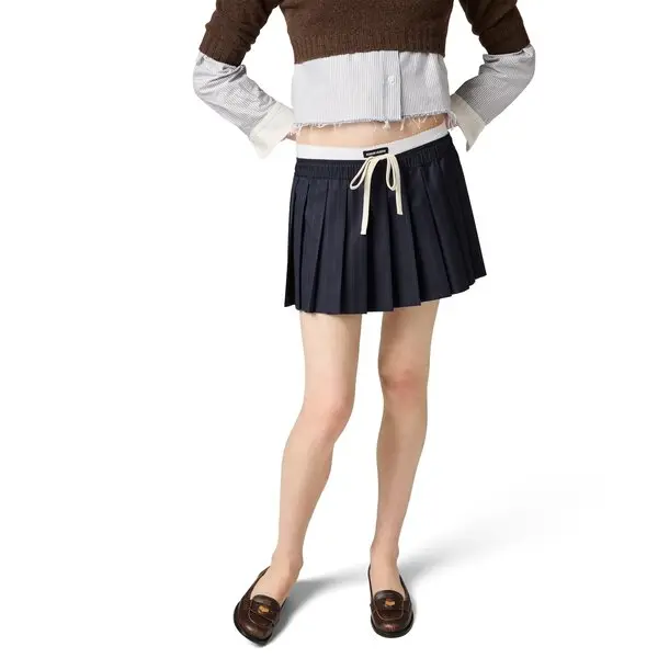 Miu Miu Pleated Pinstriped Wool Miniskirt