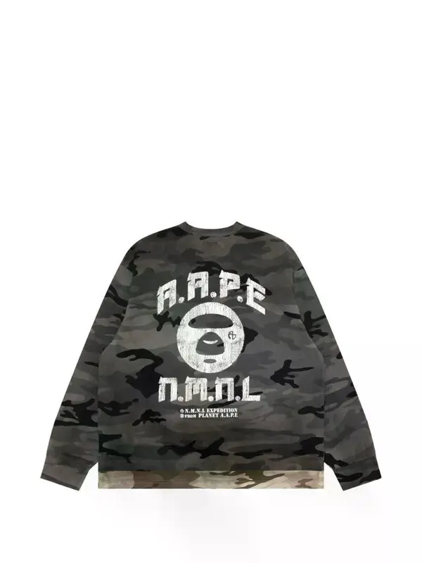 AAPE BY *A BATHING APE X Nomanual Moonface Camp-print Long-sleeved T-shirt - Grey