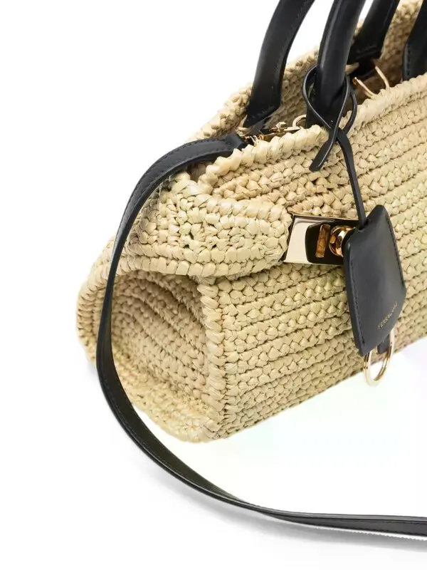 FERRAGAMO Mini Hug Woven Tote Bag - Neutrals