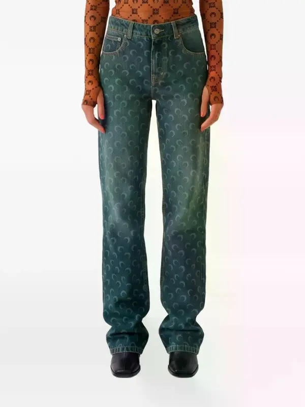 MARINE SERRE Moon Laser Dark Wash Denim Straight Jeans - Blue