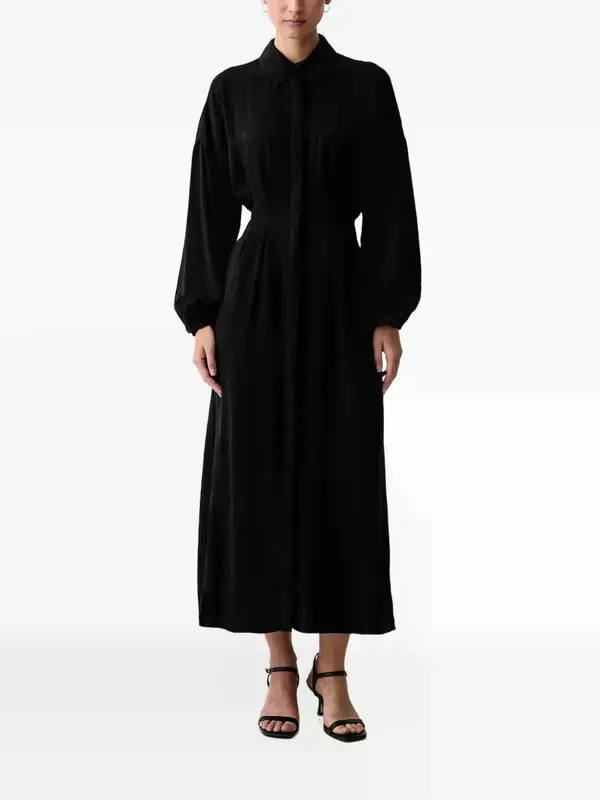 MOS MOSH Pleated-waist Long-sleeve Maxi Dress