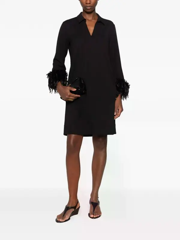BETTY BARCLAY Feather-trim Spread-collar Mini Dress