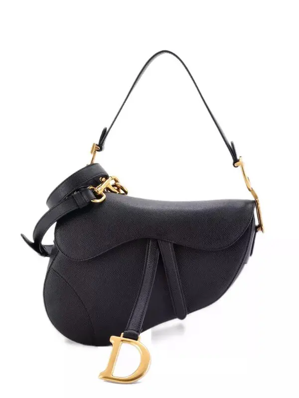Dior Saddle Handbag With Strap Leather Medium Shoulder Bag - Black
