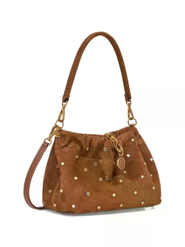 Etro Small Vela Blossom Bag In Suede With Jewel Studs - Brown