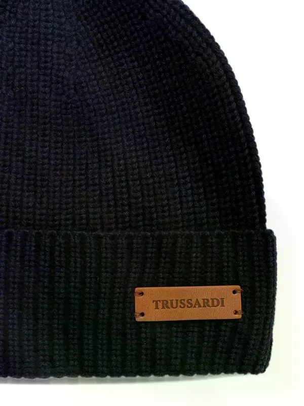 TRUSSARDI Logo-patch Ribbed-knit Beanie Hat
