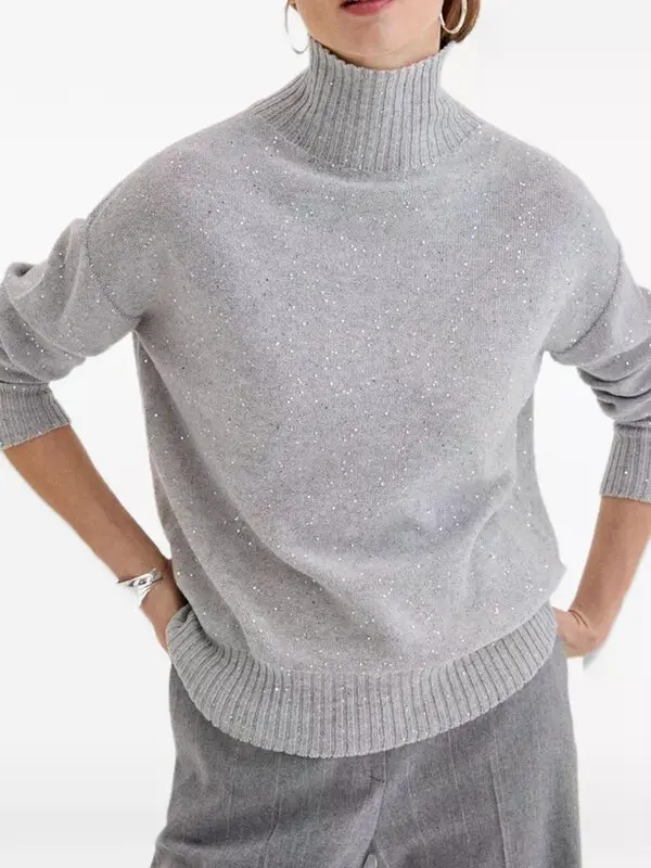BIANCALANCIA Sequin-embellished High-neck Sweater - Grey