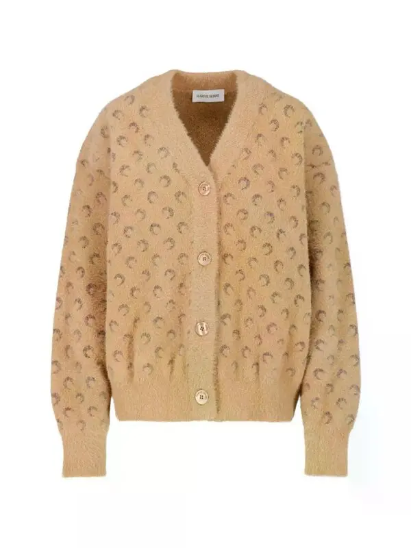 MARINE SERRE Fluffy Moon Jacquard Knit Long Sleeves Cardigan