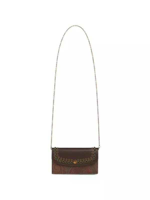 Etro Arnica Wallet With Shoulder Strap, Leather Flap And Studs - Brown
