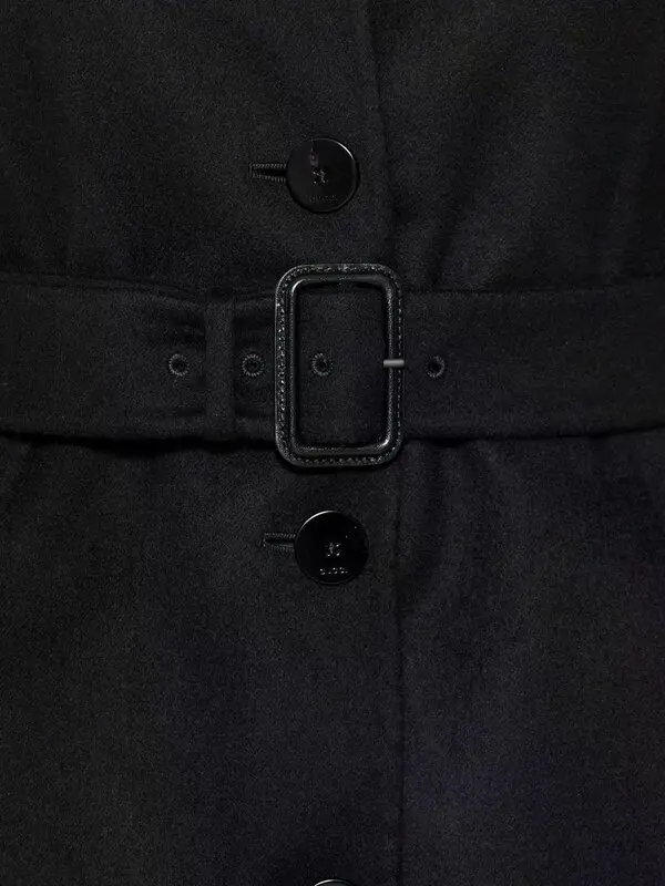 Gucci Wool Silk Coat With Gg Inside - Black