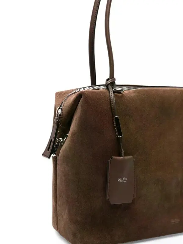Max Mara Square Boston Bag In Split Leather And Leather Cocoa