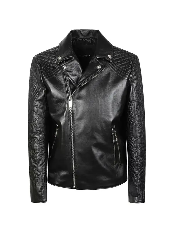 John Richmond Quilted-detail Leather Jacket - Black