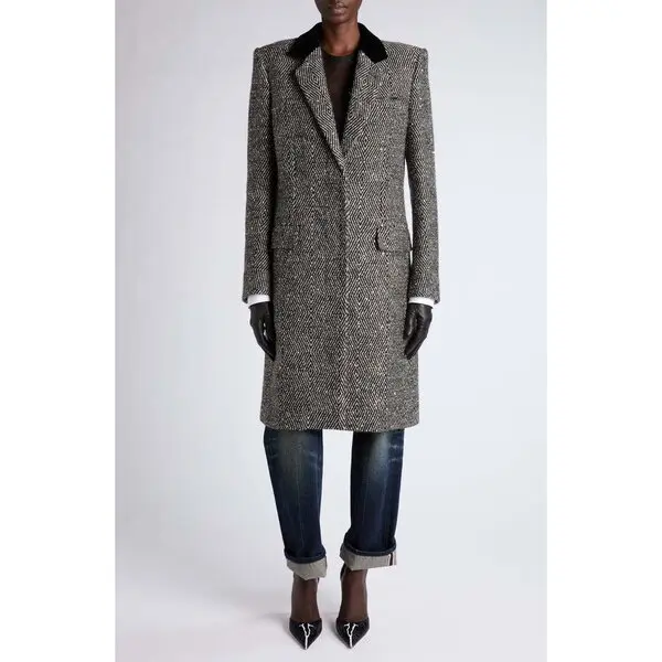 TOM FORD Sequin Tweed Boyfriend Coat - Black Multi