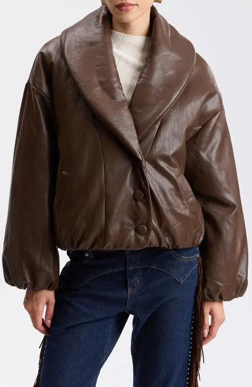Avec Les Filles Shawl Collar Faux Leather Balloon Puffer Jacket
