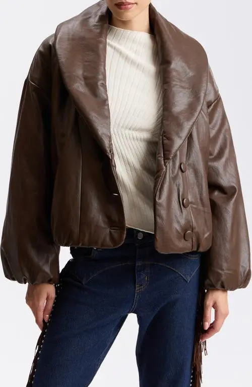 Avec Les Filles Shawl Collar Faux Leather Balloon Puffer Jacket