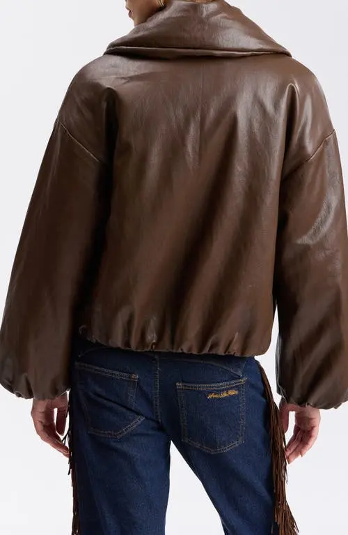 Avec Les Filles Shawl Collar Faux Leather Balloon Puffer Jacket