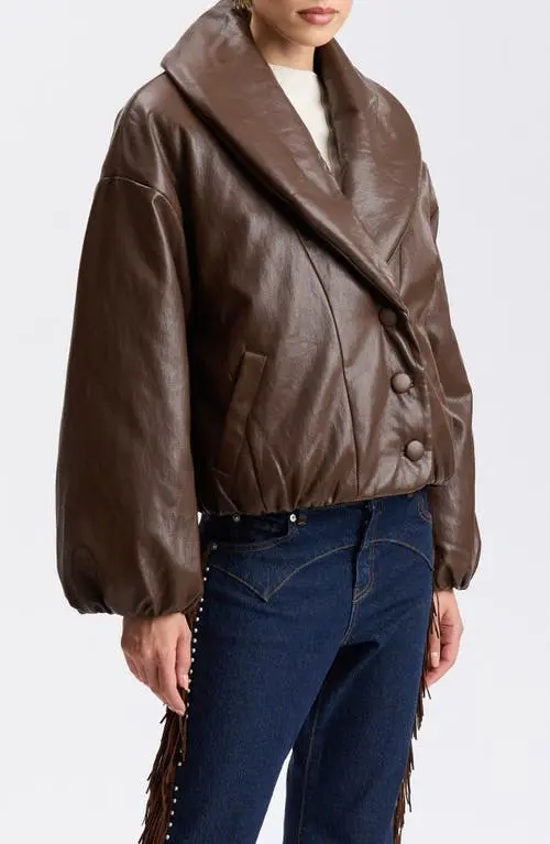 Avec Les Filles Shawl Collar Faux Leather Balloon Puffer Jacket