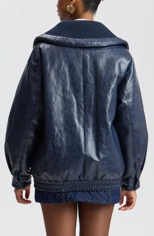 Avec Les Filles Wide Collar Oversized Padded Faux Leather Bomber Jacket