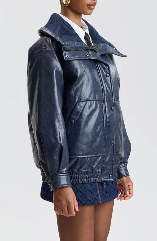 Avec Les Filles Wide Collar Oversized Padded Faux Leather Bomber Jacket