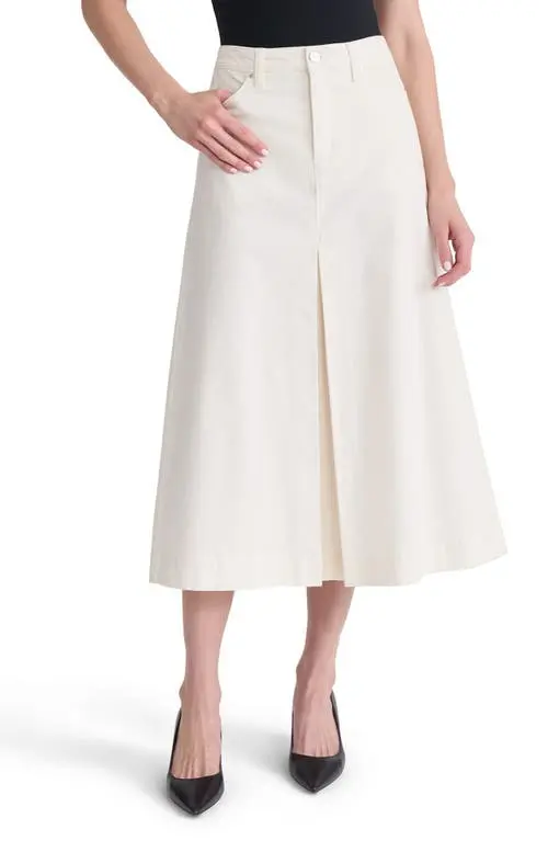 Jones New York Inverted Pleat Cotton Blend Midi Skirt - White Sand