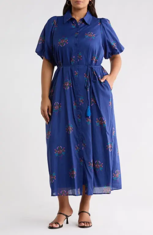 SUGARLIPS Arelia Button Down Midi Dress - Navy-multi