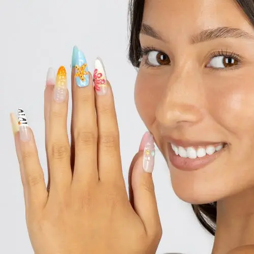 3H NAILS Sunset Shorelinemedium Almond Press-on Nails